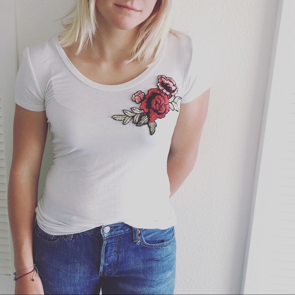 Tops | Rose Appliqu Tee | Poshmark